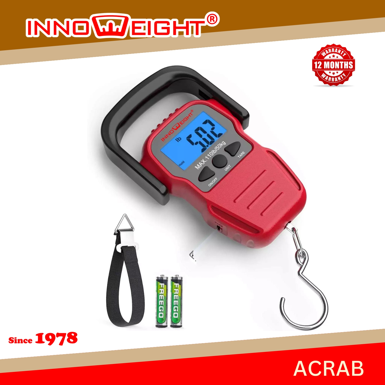 Innoweight Acrab Digital Hanging Scale. 50kg, For Luggage, Grocery